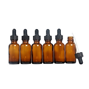 Magic Season Boston Round Glass Bottles (Amber/ 1 fl oz. with Droppers/ 6 Pcs)