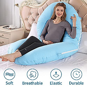 Wndy's Dream Pregnancy Pillowcase Double Zippers, Fully Body Maternity Pillow Replacement Cover, Soft Breathable Jersey Fabric, Fit 57" x 30" C Shaped Pillow(Sky Blue)