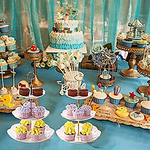 BonNoces 3-Tier Porcelain Embossed Cupcake Stand - Pure White Rimmed with Gold Dessert Cake Stand - Pastry Serving Tray Platter for Tea Party, Wedding and Birthday