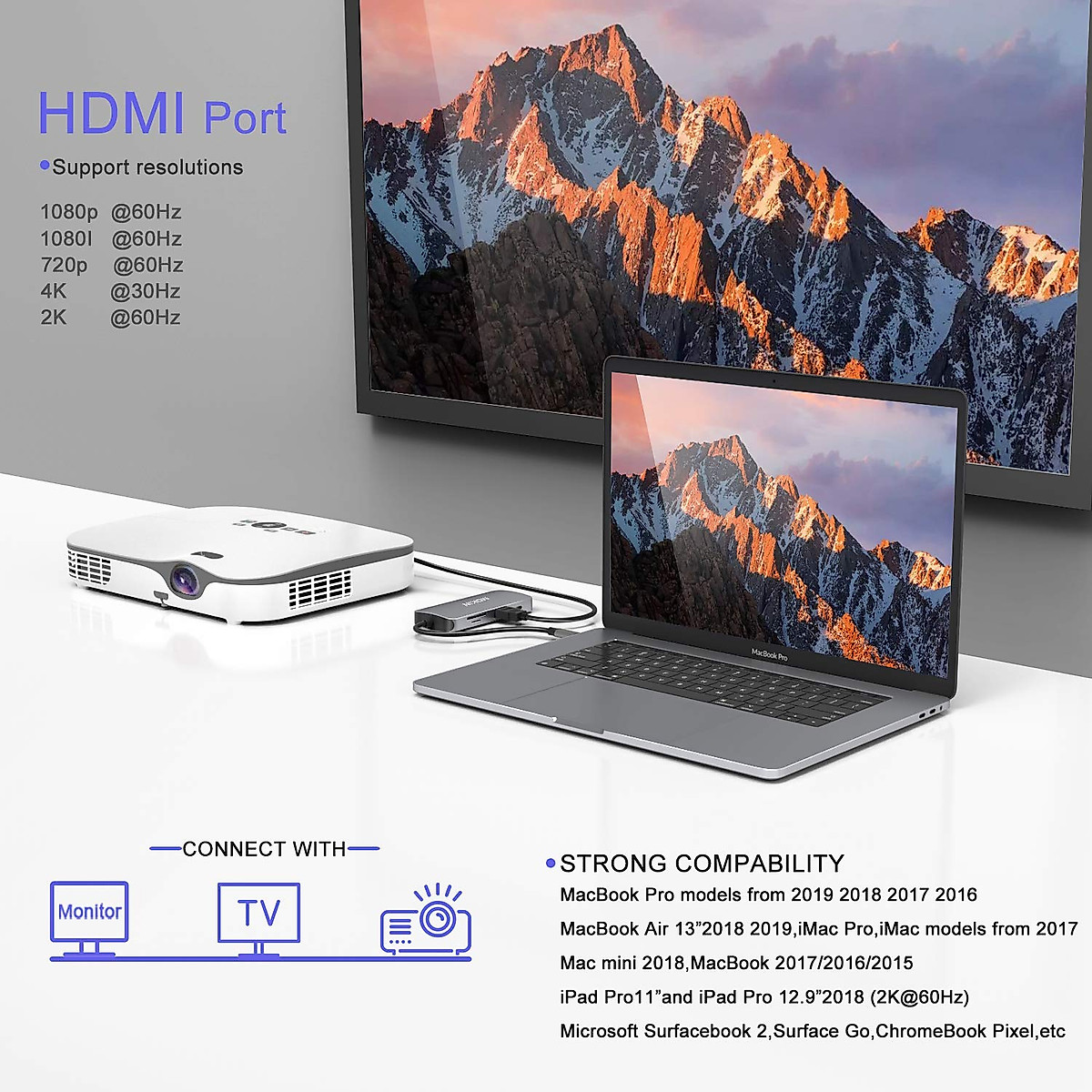 USB C Hub Multiport USB C Adapter for MacBook Pro 2021 2020,USB C Hub USB C to HDMI VGA SD TF Card Reader 3USB 3.0 and USB C Power Pass-Through Port