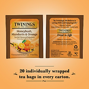 Twinings Honeybush Mandarin & Orange Herbal Tea - Naturally Caffeine-Free Tea Bags Individually Wrapped, 20 Count