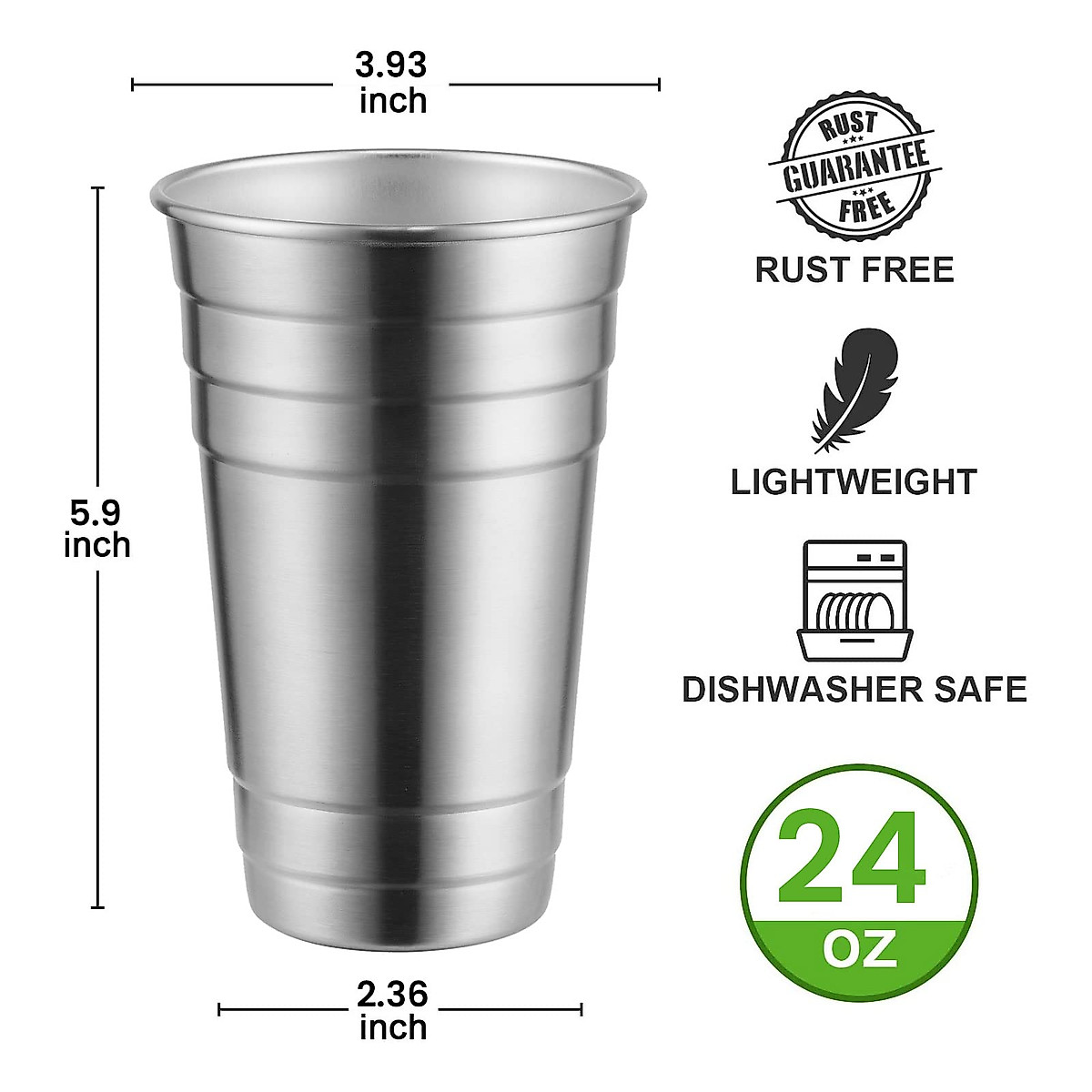 MEWAY Premium Stainless Steel Cups 24 oz Pint Cup Tumbler (12 Pack) - Premium Metal Cups - Stackable Durable Cup，Chilling Beer Glasses, for Travel, Outdoor, Camping, Everyday