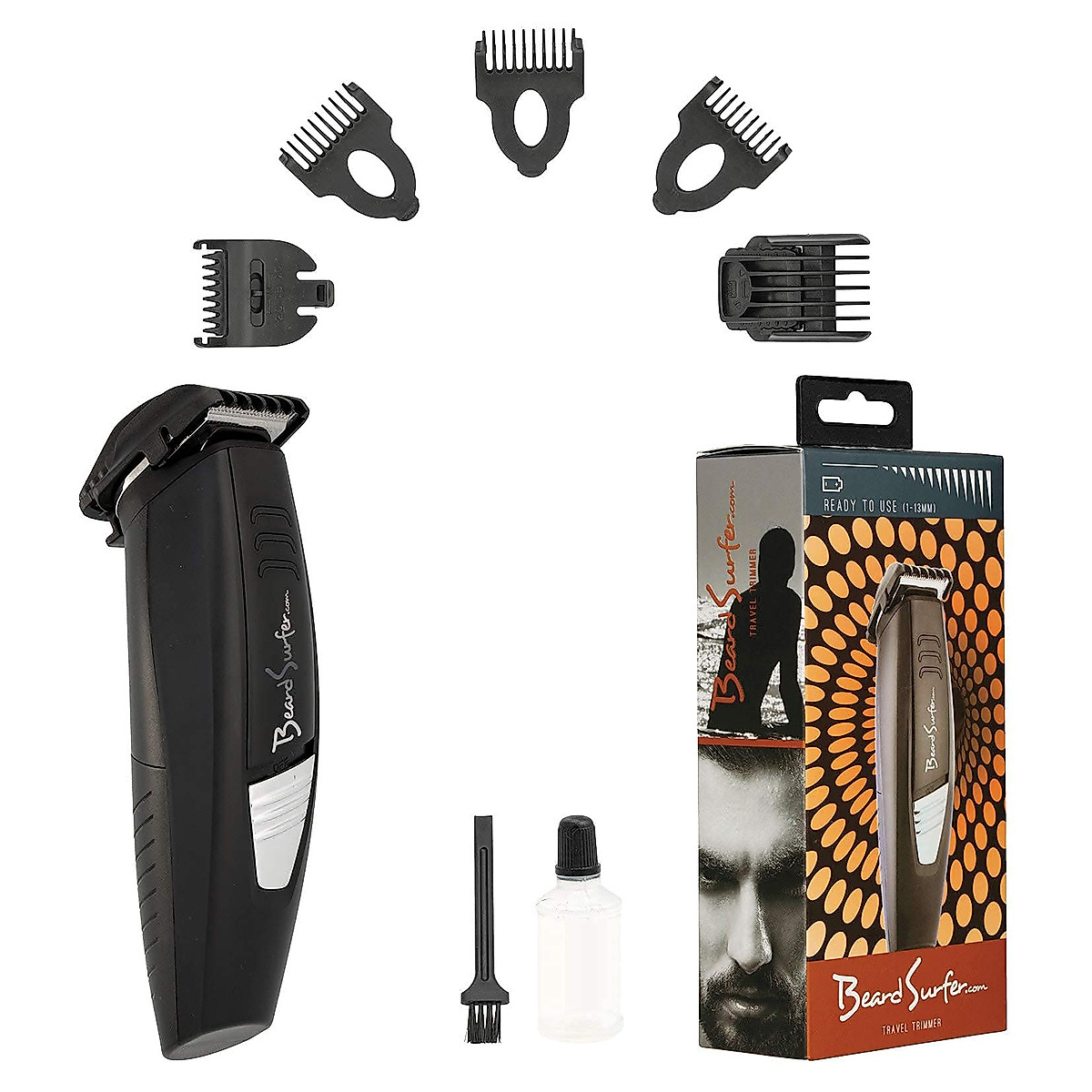 Beard Surfer Facial Hair Trimmer for Men Travel Beard Mustache Kit Compact Mini Size Shaver AAA Battery Operated Grooming Set Black Matte Color