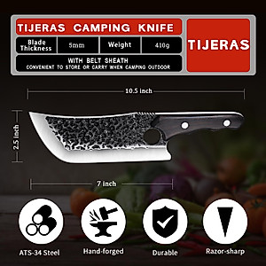 TIJERAS Butcher Knife Set, 3PCS Hand Forged Meat Cleaver, Serbian Chef Knife Set, Viking Knives with Sheaths, High Carbon Steel Meat Cutting Kitchen Knife Set for Kitchen Camping BBQ Gift Idea Men