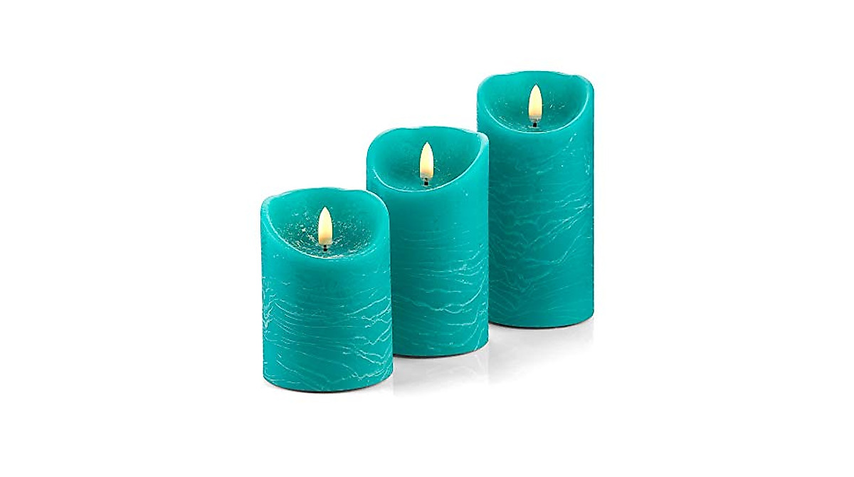 Realistic Flameless Turquoise LED Candle Set with Remote