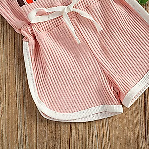 DuAnyozu Toddler Baby Girl Sleeveless Halter Jumpsuit Ribbed Romper Shorts Playsuit Rainbow Outfit Cute Summer Clothes (2-3T, A Pink)
