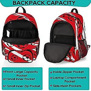 AUUXVA Soccer Football Print Backpack for Women Men Girls Boys, Casual Daypack Backpacks Durable School Bag Laptop Bookbag Rucksack for School Travel Work Camping Hiking