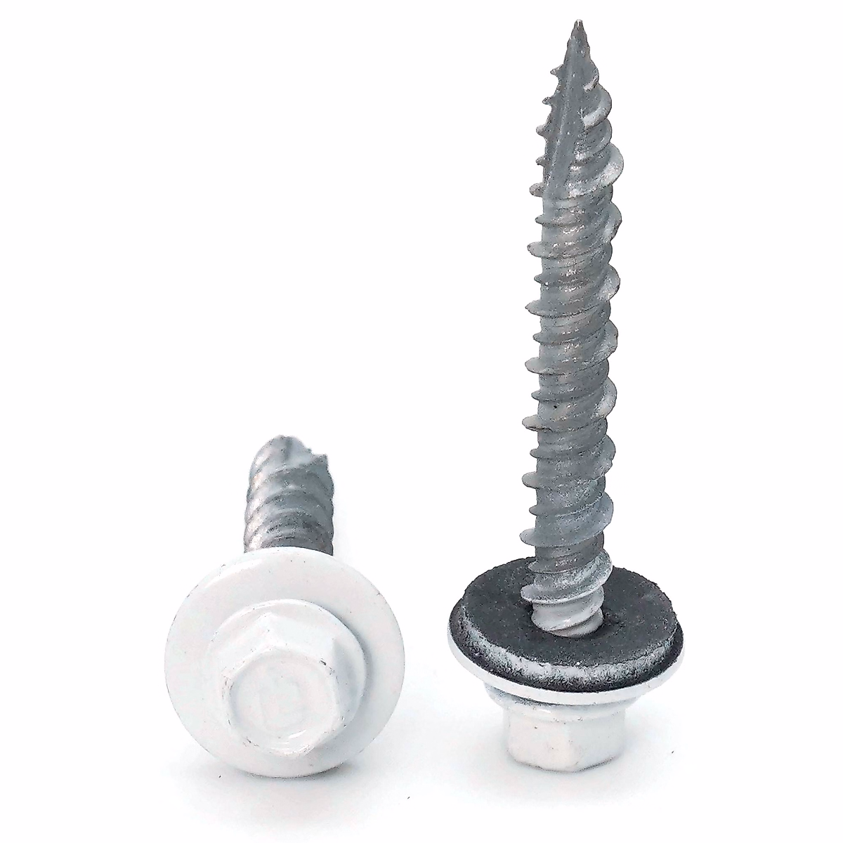 Hex Washer Head Hi-Lo Thread Mechanical Galvanized Roofing Screws White Finish - #10 x 2" Qty 100