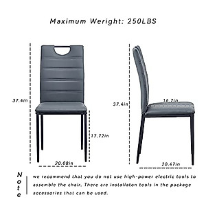 Modern Dining Chairs Set of 4 w/PU Leather Seat 300 Lbs Capacity Mid Century Dining Room Chairs Upholstered Kitchen Chairs w/Metal Legs for Restaurant/Living Room/Waiting Room/Farmhouse - Gray