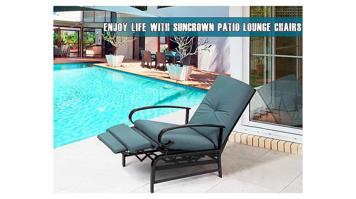 Outdoor Recliner Chair with Thick Cushion - SUNCROWN Peacock Blue