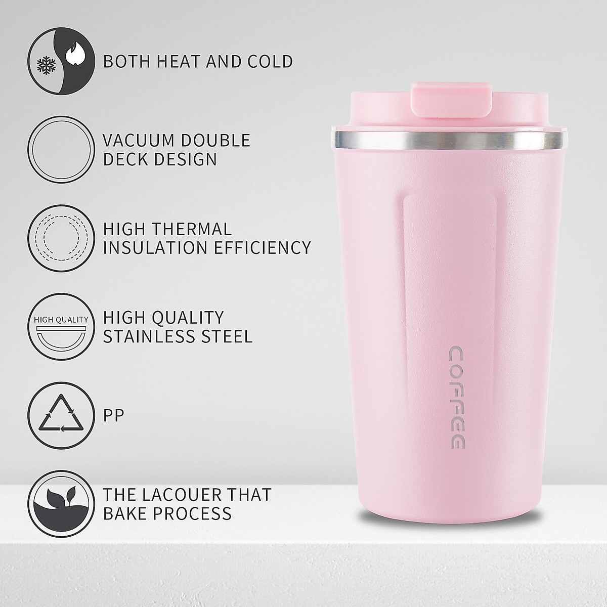 Stainless Steel Vacuum Insulated Travel Coffee Mug, Led Temperature Display Insulated Tumbler, Leak Proof With Lid Keeps Cold And Warm, Suitable For Coffee, Tea And Beer(Pink)