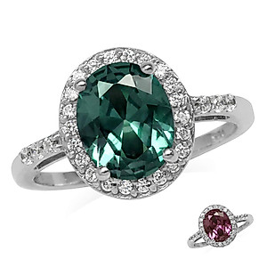 Silvershake 10X8mm Oval Shape Simulated Color Change Alexandrite 925 Sterling Silver Halo Engagement Ring Size 10