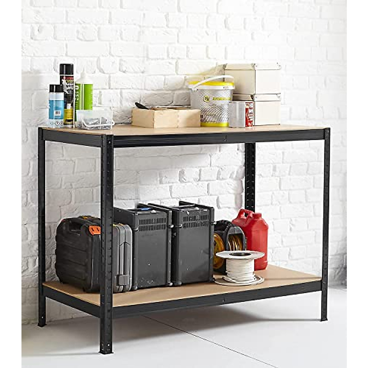 Shelves for Storage, Garage Racking Shelving Unit, 4 Tier Heavy Duty Shelf Unit for Shed Warehouse Workshop Garden, 63" H x 31" W x 16" D, Black, Metal & MDF Boltless Assembly System