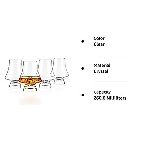 LUXBE - Bourbon Whisky Crystal Glass Snifter, Set of 4 - Narrow Rim Tasting Glasses - Handcrafted - Good for Cognac Brandy Scotch - 9-ounce/260ml