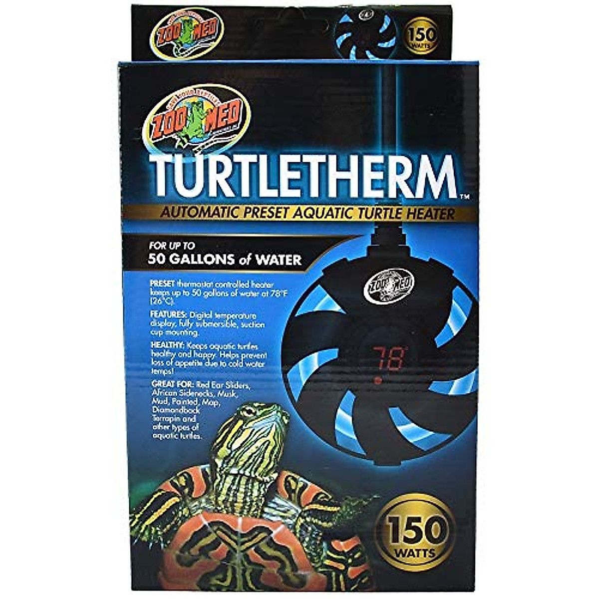 Zoo Med TURTLETHERM Automatic Preset Aquatic Turtle Heater (Up to 50 Gallons) 150 Watt