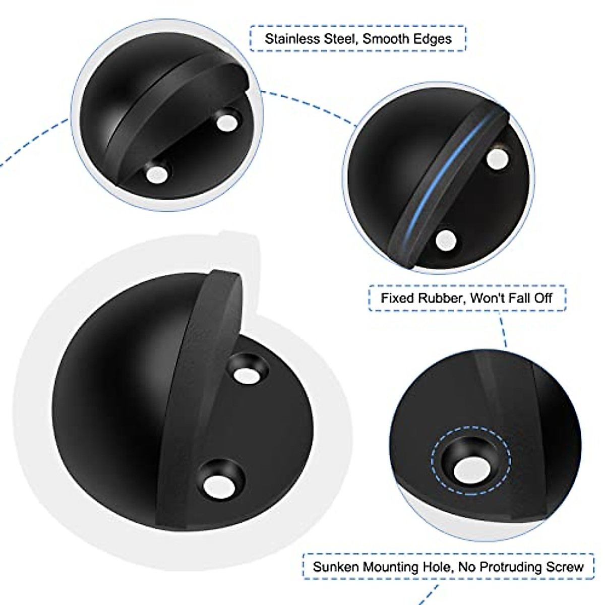 Door Stopper, Floor Door Stop Modern Black Door Stoppers Sound Dampening Rubber Bumper Adhesive Door Stops No Drilling Doorstop Wall Protector, Dome Shaped, 2 Pack