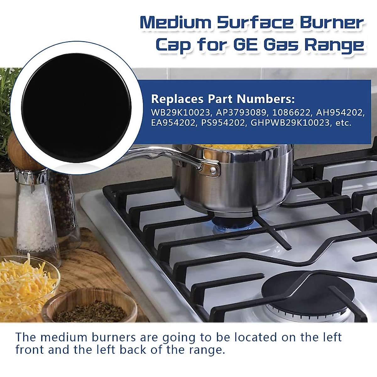 [Upgraded] WB29K10023 Range Medium Burner Cap Replacement Part, Fit for GE Gas Range/Stove/Oven/Cooktop, 3.2 Inch Diameter (2Pcs)