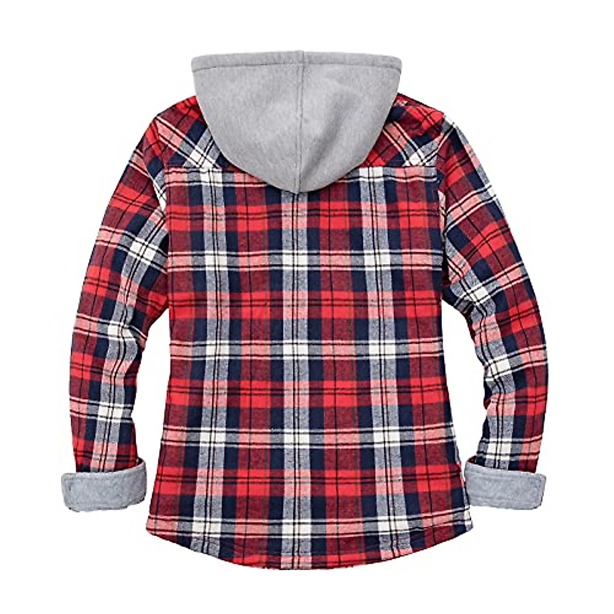 Lisskolo Womens Flannel Shirts Hoodie Fleece Jacket Long Sleeve Button Down Plaid Shirt Flannel with Pocket Red L
