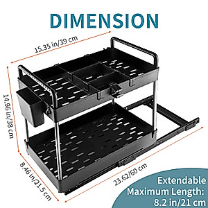 Under Sink Organizers and Storage, 2-Tier Pull out Cabinet Organizer, Under the Cabinet Organizer Slide Out Cleaning Supplies Organizer for Bathroom, Kitchen (Black, 2 Pack)
