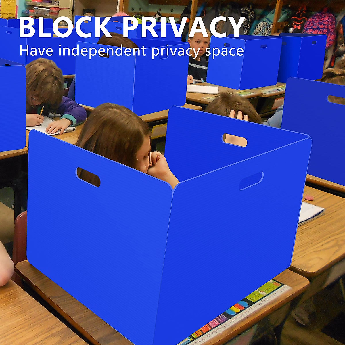 Privacy Shields 2 Pack Blue Durable Easy Carry Plastic Desk Dividers-Easy to Disinfect Classroom Dividers-Portable Divider-Re-usable Privacy Divider