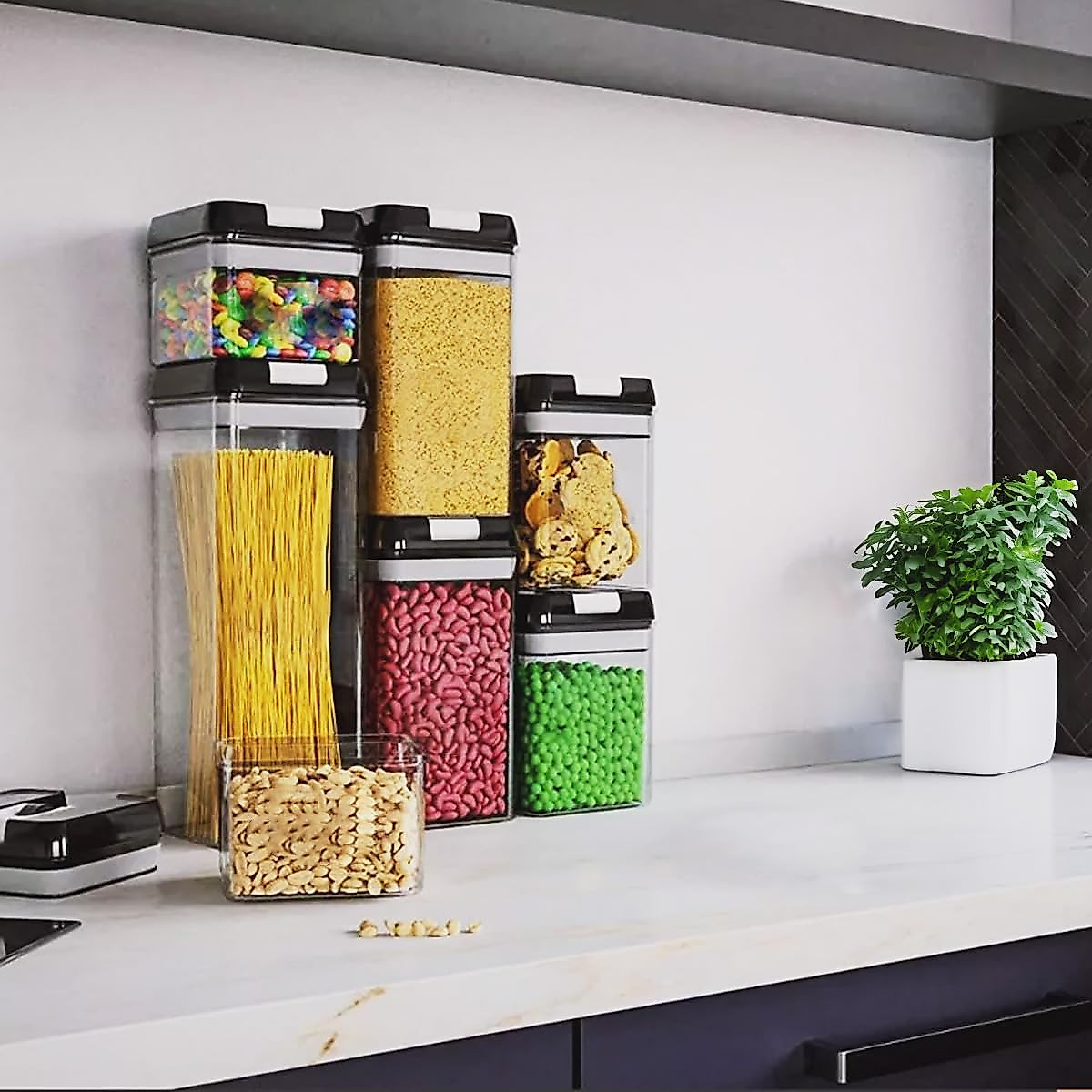 Ceybo Air-tight Stackable Food Storage Container Set, Leak Proof, Dishwasher Safe and BPA Free - White (7 Pcs)