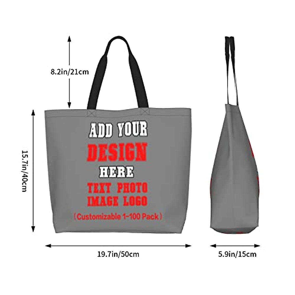Custom Bag Personalized Bag Customized Gifts For Women Design Company Logo Name Travel Bag Shopping Shoulder Bag Custom Gift Gray Tote Bag