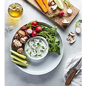 Kook Ceramic Chip & Dip Platter, Large Serving Dish, Round Tray for Snacks and Appetizers, with Bowl for Guacamole, Hummus, Dishwasher Safe, 13 inch, White