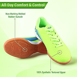Vizari Santos Kids Indoor Soccer Shoes | Synthetic & Water Resistant Kids Soccer Cleats | Durable Football Shoes with Rubber Outsole for Maximum Traction for Boys and Girls, (Green, 8.5)