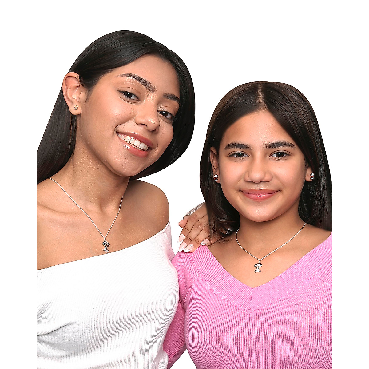 PEANUTS Snoopy Womens Friends Forever Woodstock and Snoopy Pendant Necklaces 2-Piece Set - Sterling Silver Matching Snoopy Necklaces 18" - Officially Licensed