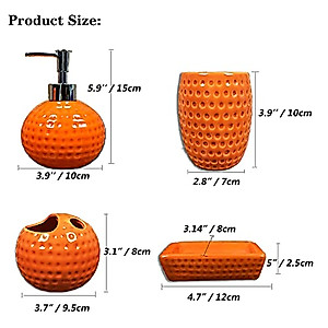 5-Pieces Orange Ceramic Bathroom Decor Accessory Set Includes Soap Lotion Dispenser,Soap Dish,Toothbrush Holder and Cup2 … …