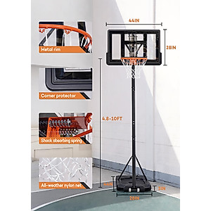 Aimking Portable Basketball Hoop Outdoor System with 44 Inch Shatterproof Backboard, 4.8-10 Feet Height Adjustable Basketball Goal System for Youth/Teens/Adults Indoor Outdoor