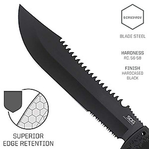 SOG Jungle Primitive Fixed Blade- Field and Camping Tactical Machete with Sheath for Clearing Brush, Full Tang Survival Knife 15.3 Inches (F03TN-CP), Steel,Black