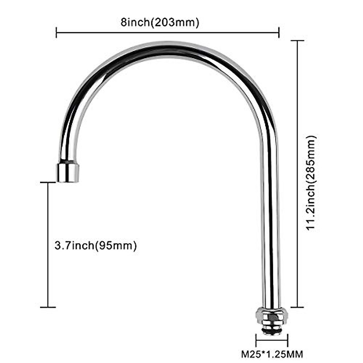 KWODE Gooseneck Swivel Spout 8 Inch Replacement Kit with Swing Nozzle for Commercial Kitchen Sink Faucet 360 Degree Stainless Steel Add-on Spout, Chrome Finish
