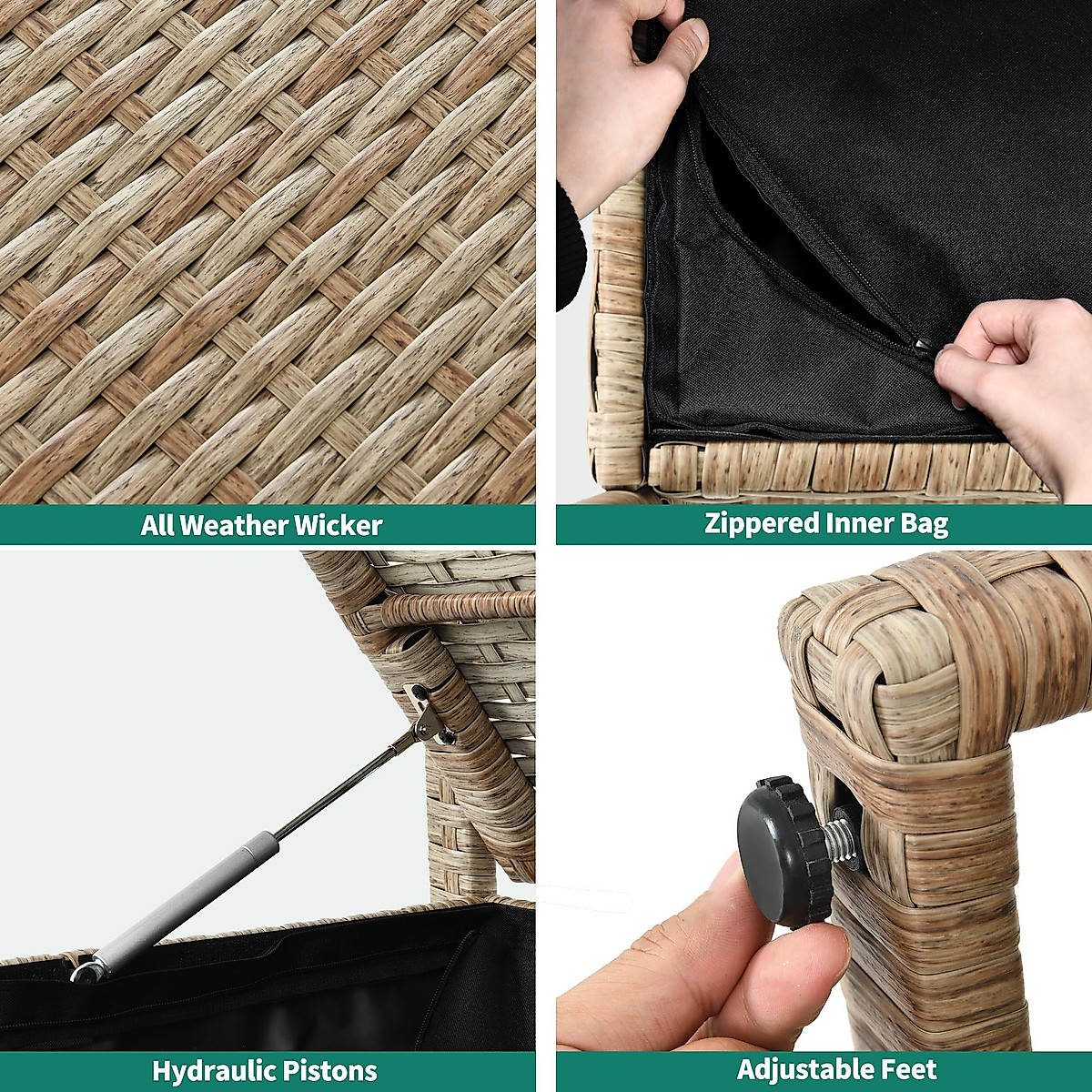 YITAHOME 70 Gal Outdoor Storage Bench, All-Weather PE Rattan Deck Box, Wicker Storage Seat Box for Patio Furniture, Outdoor Cushions, Pool Storage and Garden Tools, Beige