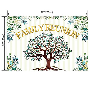 9x6ft Family Reunion Backdrop Family Tree Leaves Welcome to Our Family Members Photography Background Gathering Gold and Green Party Decorations Supplies Photo Banner Booth Props