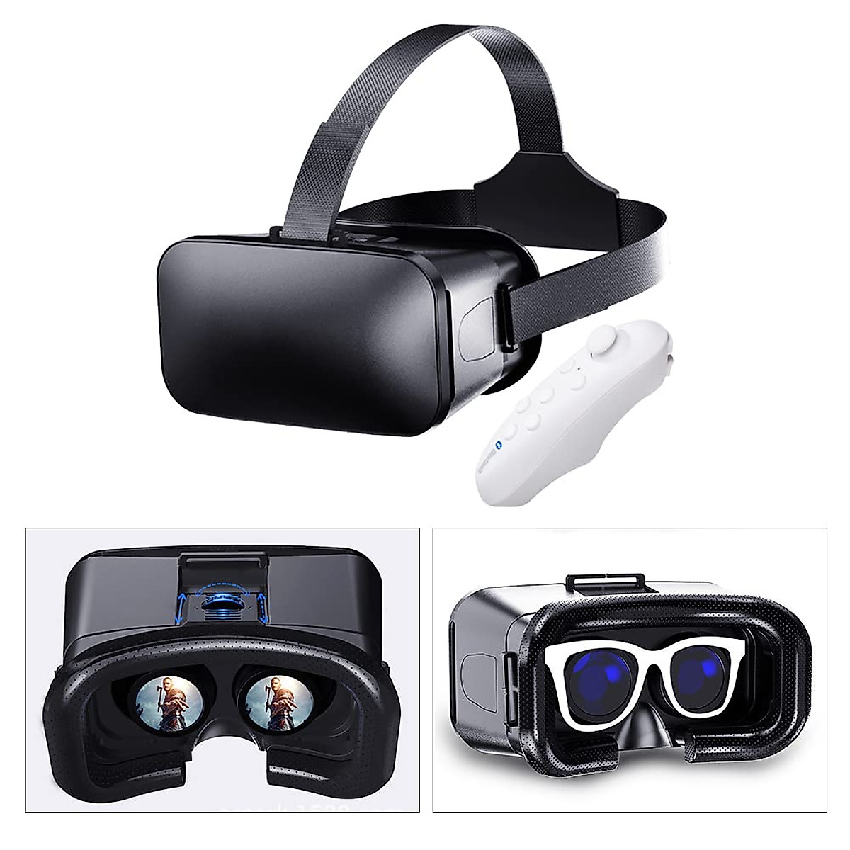 EKDJKK VR Headset Compatible with Android Phones, 3D Virtual Reality Glasses with Remote Control, Adjustable VR Glasses for VR Games & 3D Movies, VR Glasses Gaming Headset - Gift for Kids and Adults
