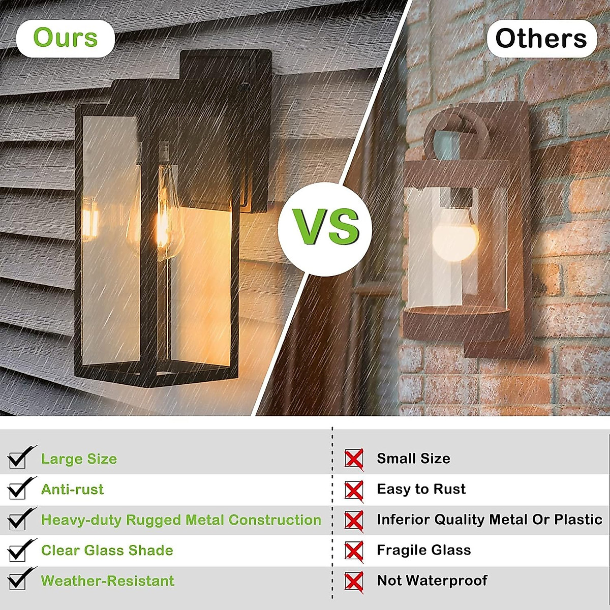 Extra Large Outdoor Wall Lantern,20 Inch Outdoor Wall Lights, Exterior Waterproof Wall Sconce, Anti-Rust Wall Mounted Lighting with Glass Shade, Matte Black Wall Lamp with E26 Socket for Porch, 2 pack