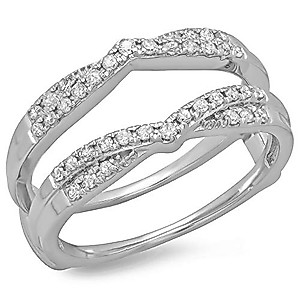 Dazzlingrock Collection 0.33 Carat (ctw) 14K Round Diamond Wedding Band Guard Double Chevron Ring 1/3 CT, White Gold, Size 5