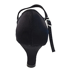 Very Fine Dancesport Shoes Ladies' Standard & Smooth Closed Toe Dance for Salsa Latin Tango Ballroom Dancing with Ankle Strap 2 in Slim Heel 1 Pair of Protectors Bundle (Black Satin, Numeric_9)