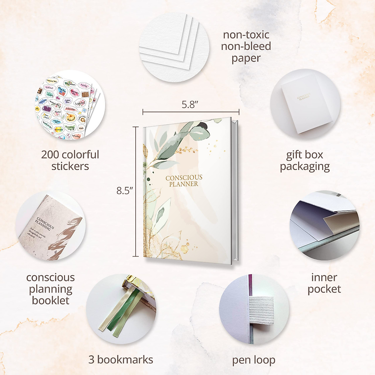 Conscious Planner (with typo) - Daily, Weekly & Monthly Undated Goal & Self-Care Planner, Productivity and Time Management Organizer with Calendar, To Do List, Gratitude Journal, Habit Tracker &