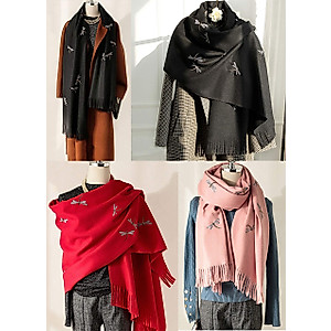 Bienvenu Dragonfly Detail Large Women Soft Cashmere Wool Wraps Shawls Stole Scarf,White