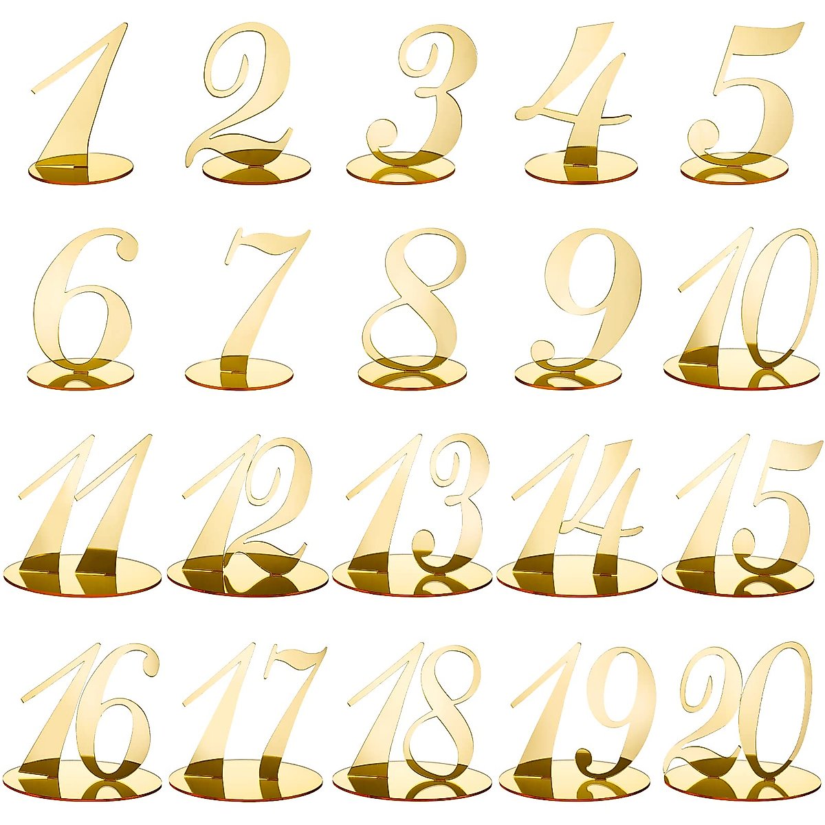 Table Numbers Wedding Table Numbers Acrylic Table Numbers for Wedding Reception Table Numbers Stands with Holder Base Elegant Mirror Table Numbers for Wedding Party Event Catering (Gold)