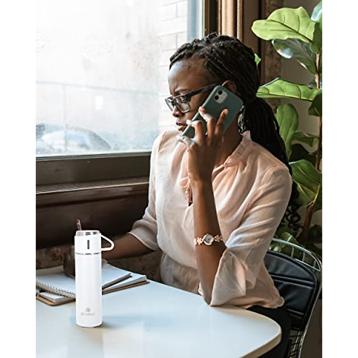 XTYHTX Thermos Bottle Coffee Cup,Vacuum-Insulated Beverage Bottle with Handle,Stainless Steel Thermo Leak-Proof for Coffee, Tea, Water, Hot or Cold, 17oz (White)