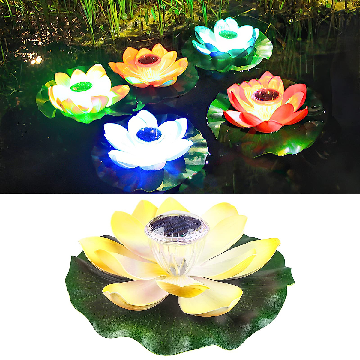 ComeHome Floating Solar Pond Light Lotus Floating Lights Lotus Solar Light, Solar Floating Pool Lights Lotus Flower Decor Solar Lights for Pond