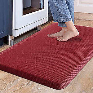 Carvapet Anti-Fatigue Floor Mat Cushioned Kitchen Comfort Mat Waterproof Non-Slip Standing Desk Mats and Rugs Heavy Duty PVC Ergonomic Foam Mat for Home Kitchen Office Laundry,Burgundy,17.3"x28"