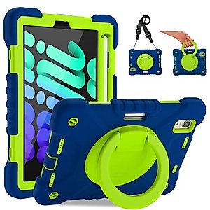 New iPad Mini 6 Case Kids 2021,iPad Mini 6th Generation Case for Kids Built-in Pencil Holder,Heavy Duty Shock Resistant Rugged with 360 Degree Swivel Handle Rugged Case for iPad Mini Case Kids