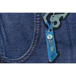 Tacray Titanium EDC Utility Knife with a bottle opener and in the tail, Pocket Knife Box Cutter with Retractable and Replaceable Blade, Mini Knife for Multiple Cutting Tasks（Blue)