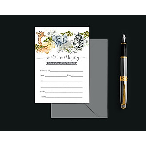 Paper Clever Party Jungle Baby Shower Invitations and Envelopes Pack of 15 – Fill In Blank Invites for Boys Baby Shower, Reveal, Birthday – Royal Safari Animal Event – Printed 4x6 Size Cards