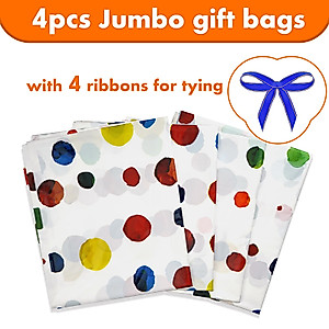 DecorWoo 4 Pack 48"x36" Extra Large Gift Bags with Ribbons, Oversized Jumbo Plastic Gift Wrap Bags for Bikes, Baby Showers, Birthdays, Christmas, Holiday Presents, and Big Gifts