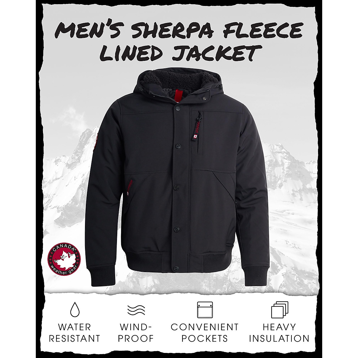 CANADA WEATHER GEAR Men’s Winter Coat - Heavyweight Bomber Jacket with Quilted Lining (M-XXL), Size Large, Black